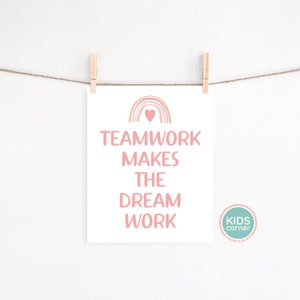 Teamwork Makes the Dream Work Print, Rainbow and Heart Print, Classroom ...