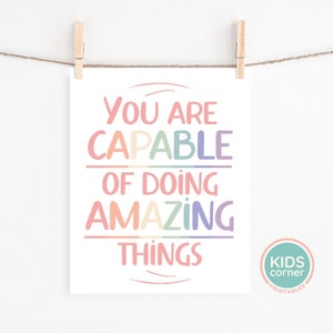 You Are Capable of Doing Amazing Things Print, Rainbow Word Art Decor ...