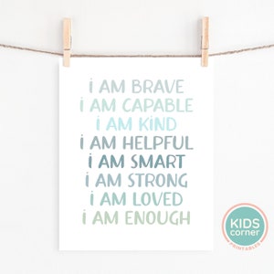I Am Enough, Affirmations Wall Art, Affirmations for Kids, I Am Loved ...