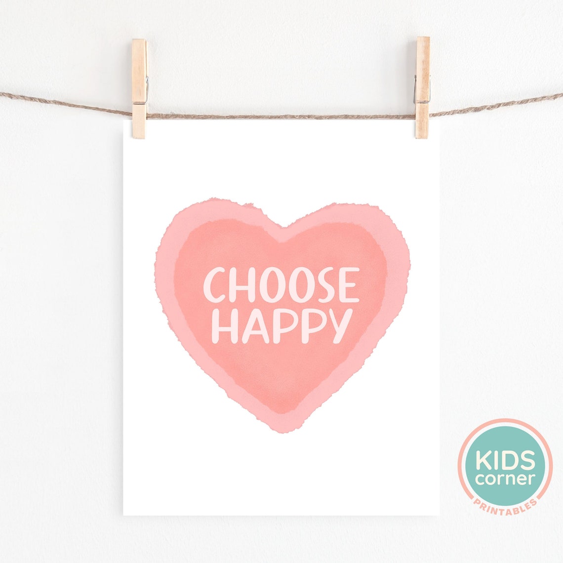 Choose Happy Print, Heart Printable, Heart Wall Art, Mindfulness Art ...
