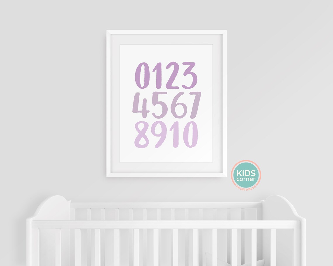 Purple Numbers Printable Wall Art, Nursery Decor Playroom, Lavender ...