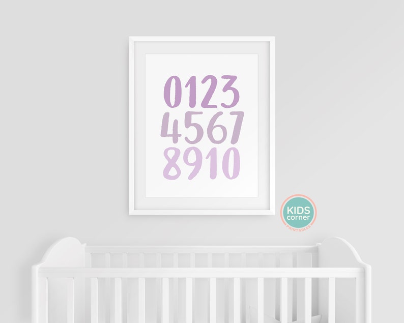 Purple Numbers Printable Wall Art, Nursery Decor Playroom, Lavender ...
