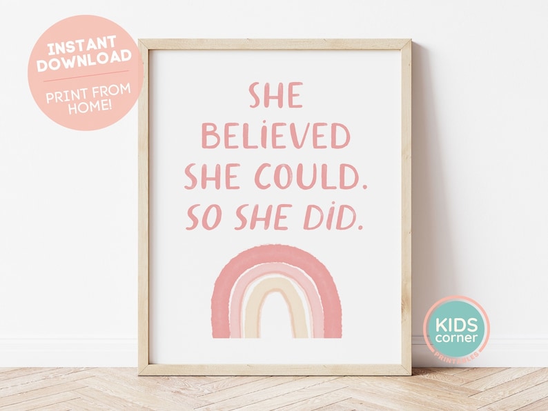 She Believed She Could Printable Wall Art, Nursery Decor Playroom ...