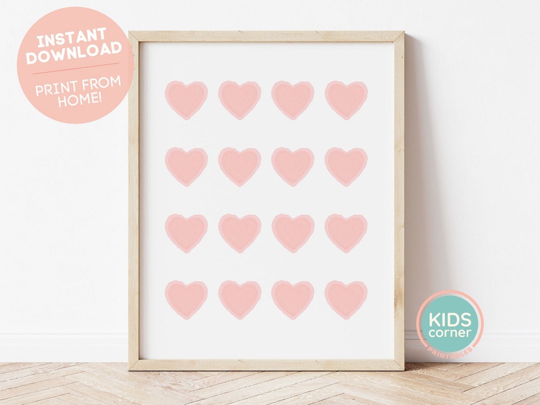 Hearts Printable Wall Art, Nursery Decor Playroom, Valentines Instant ...