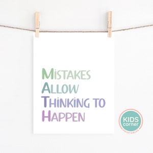 Mistakes Allow Thinking to Happen Print, Green Blue Purple Math ...
