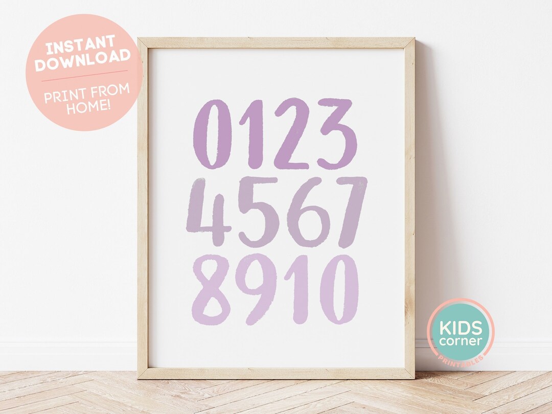 Purple Numbers Printable Wall Art, Nursery Decor Playroom, Lavender ...