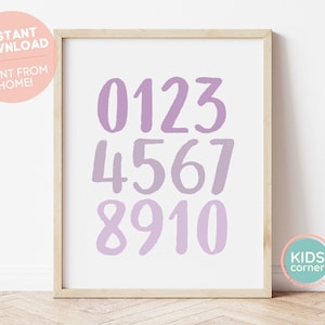 Purple Numbers Printable Wall Art, Nursery Decor Playroom, Lavender ...