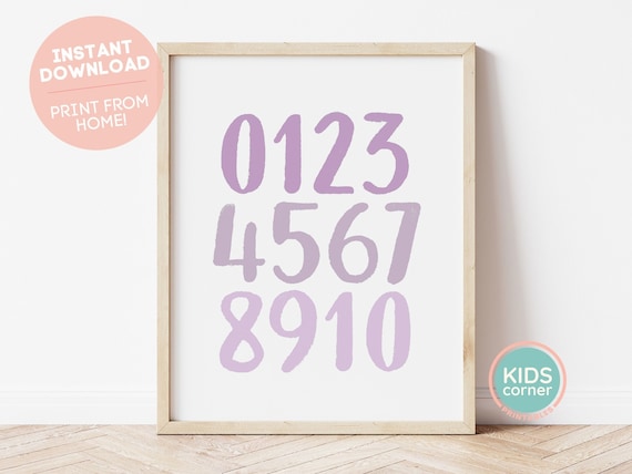 Purple Numbers Printable Wall Art Nursery Decor Playroom | Etsy