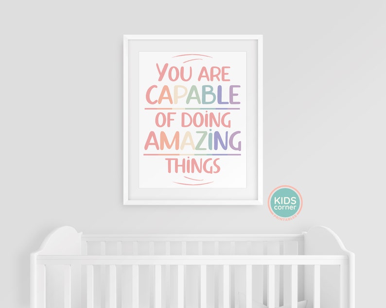 You Are Capable of Doing Amazing Things Print, Rainbow Word Art Decor ...