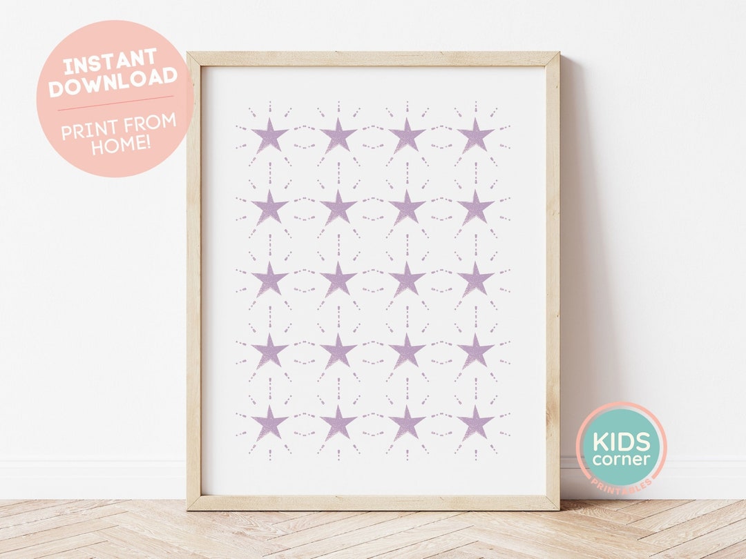 Purple Stars With Sparks Printable Wall Art, Nursery Decor Playroom ...