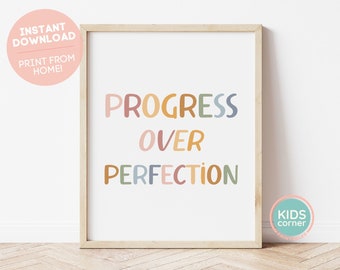 Progress Over Perfection Print Wall Art Inspirational Boho | Etsy
