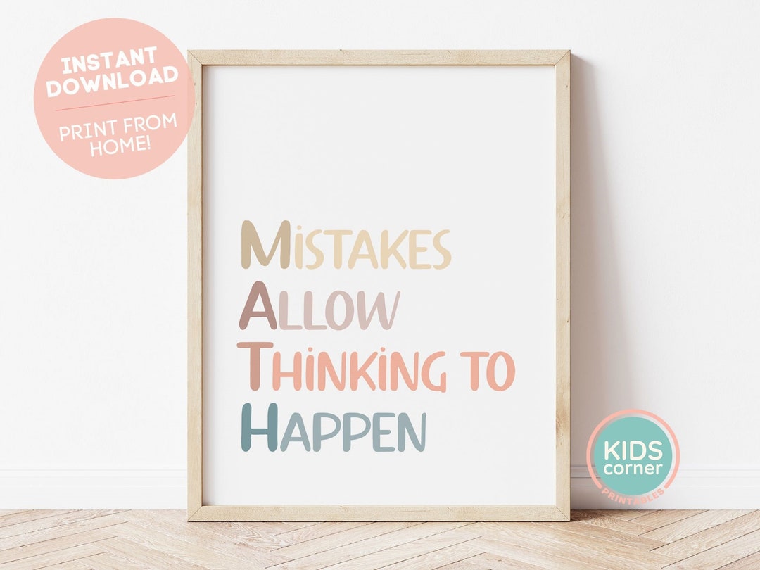 Mistakes Allow Thinking to Happen Print, Boho Chic, Boho Math Classroom ...
