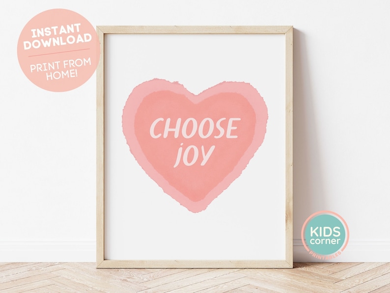 Choose Joy Print Heart Printable Heart Wall Art Mindfulness - Etsy