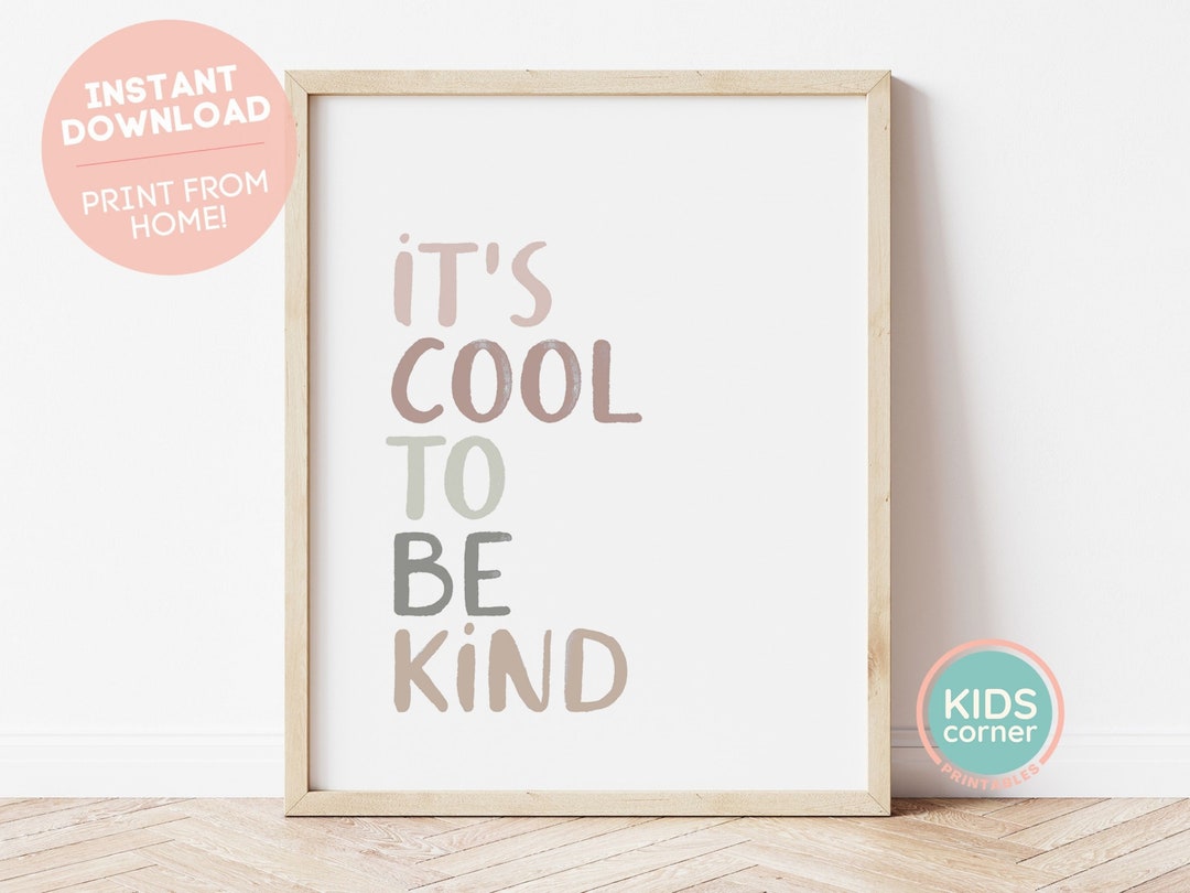 It's Cool to Be Kind Print, Brown Art Prints Wall Decor, Print Wall Art ...