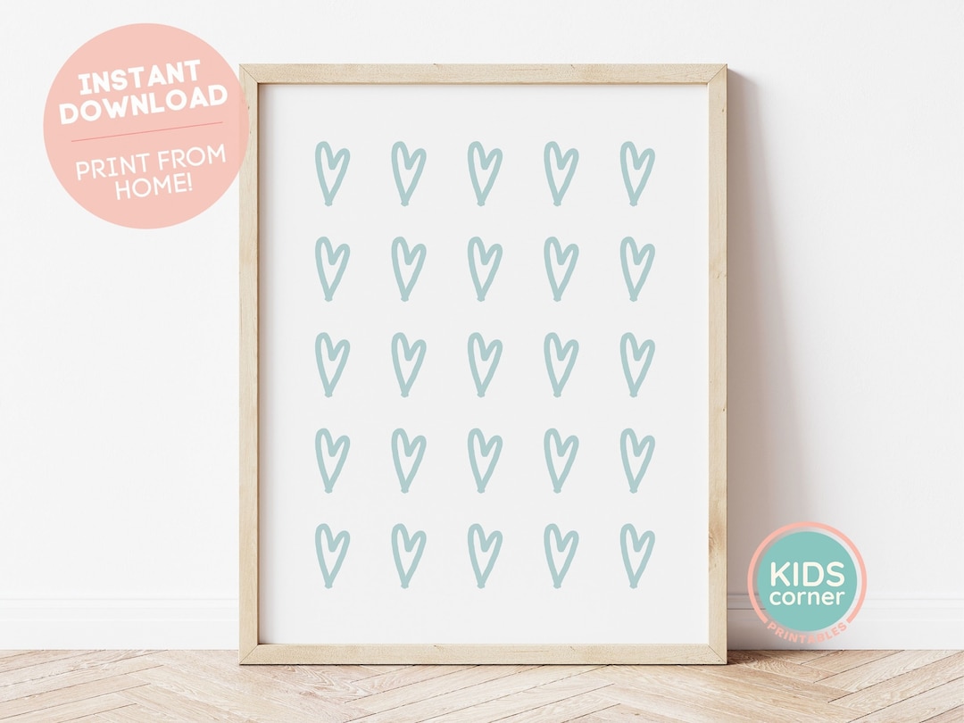 Hearts Printable Wall Art, Nursery Decor Playroom, Heart Print Instant ...