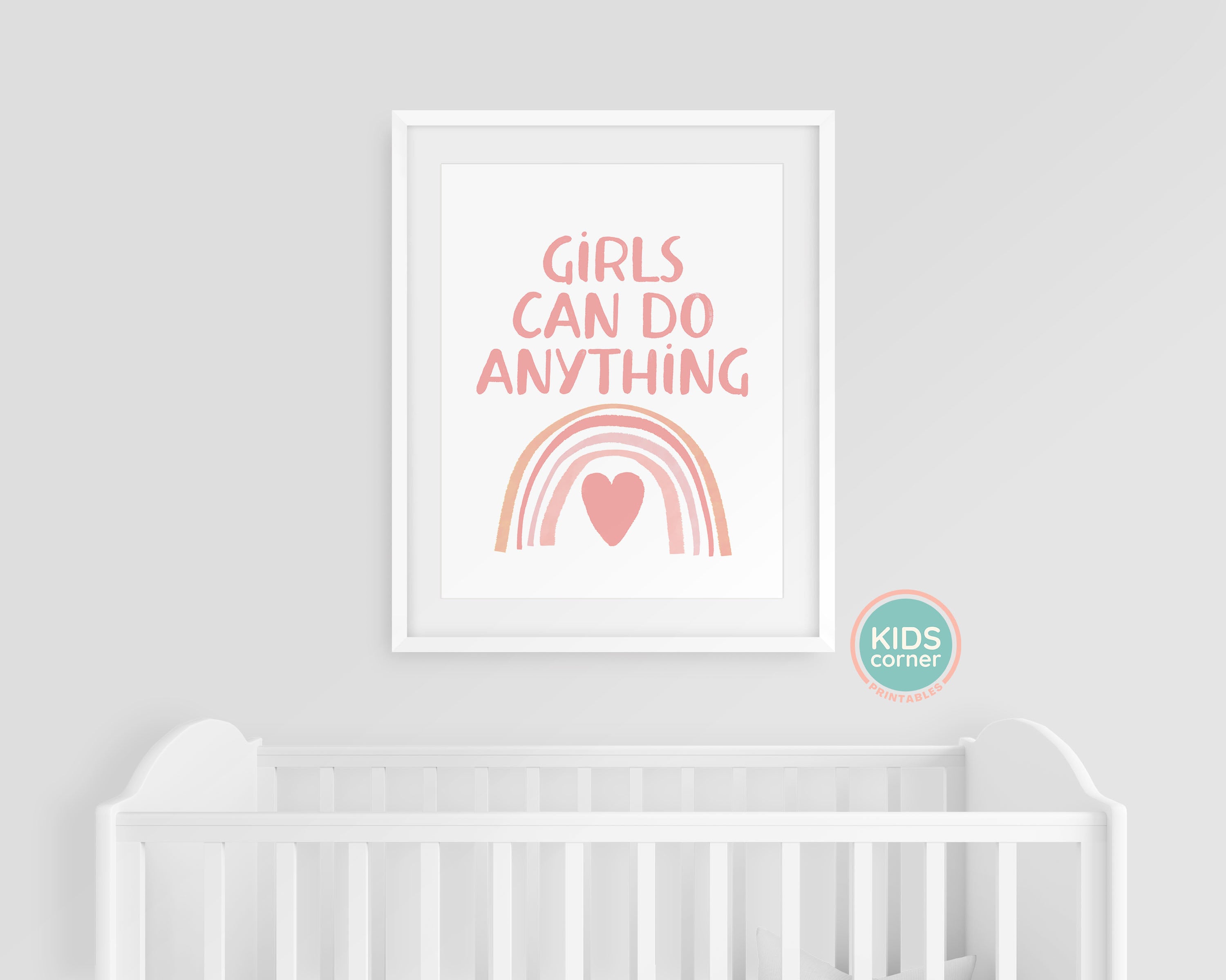 Girls Can Do Anything Print, Rainbow Decor, Heart Decor, Positive Decor ...