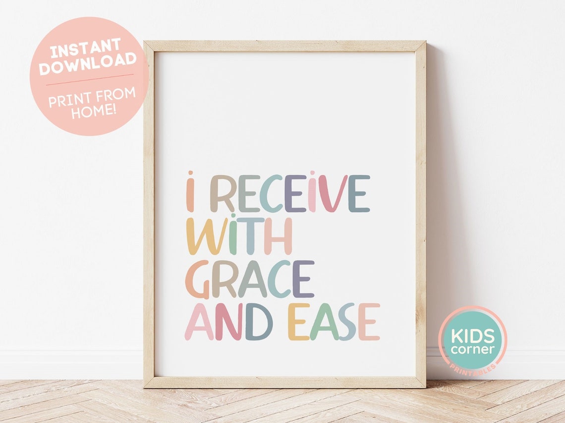 I Receive With Grace and Ease Print, Kids Corner Positive Affirmations ...