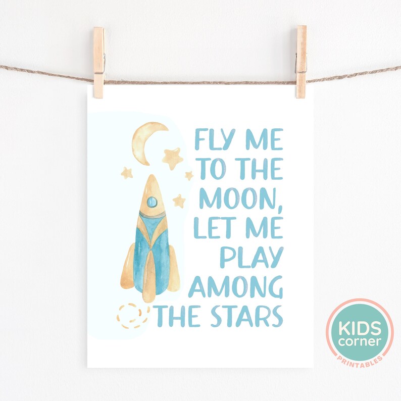 Rocket Ship Print Fly Me to the Moon Let Me Play Among the - Etsy