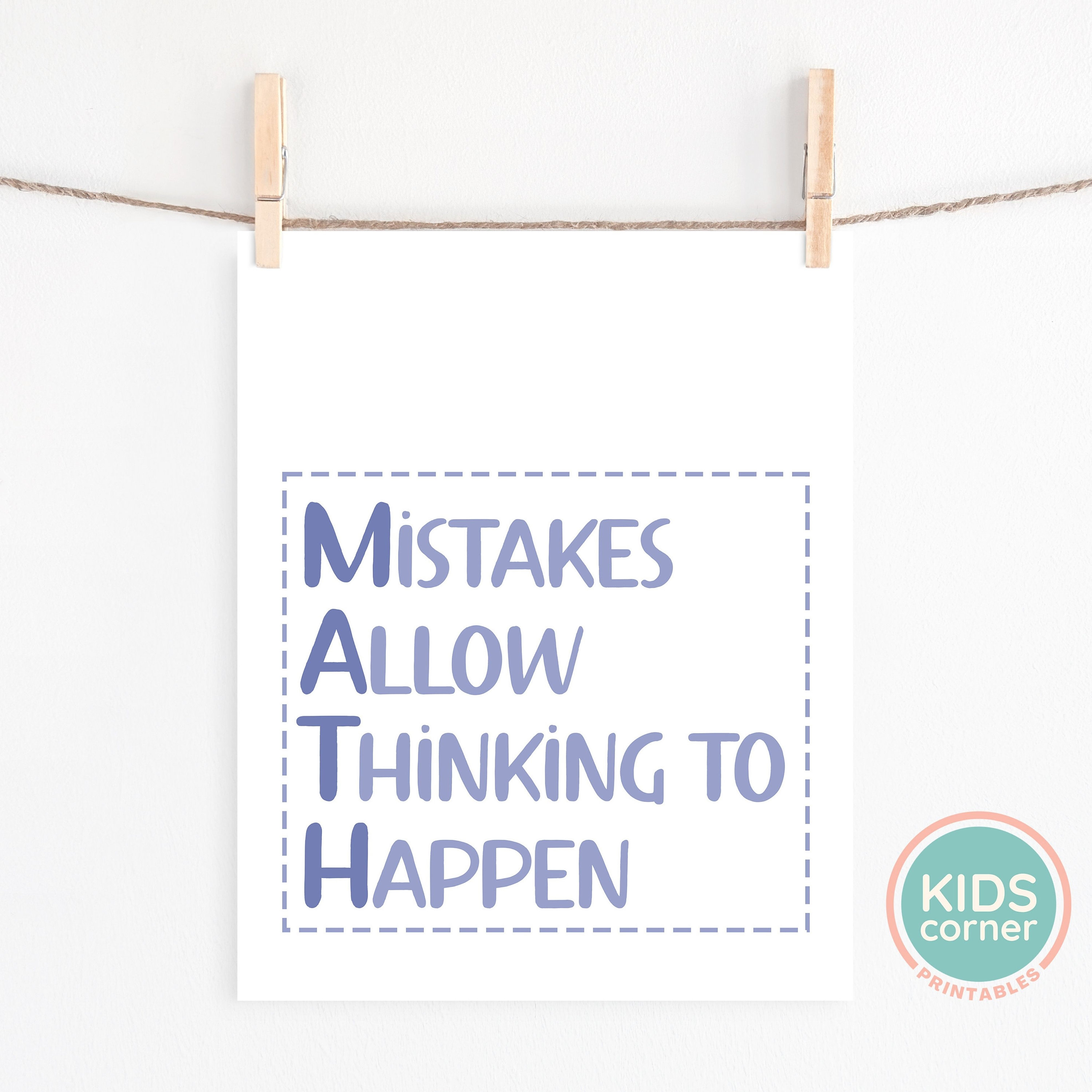 Mistakes Allow Thinking to Happen Print, Math Classroom Print, Math ...