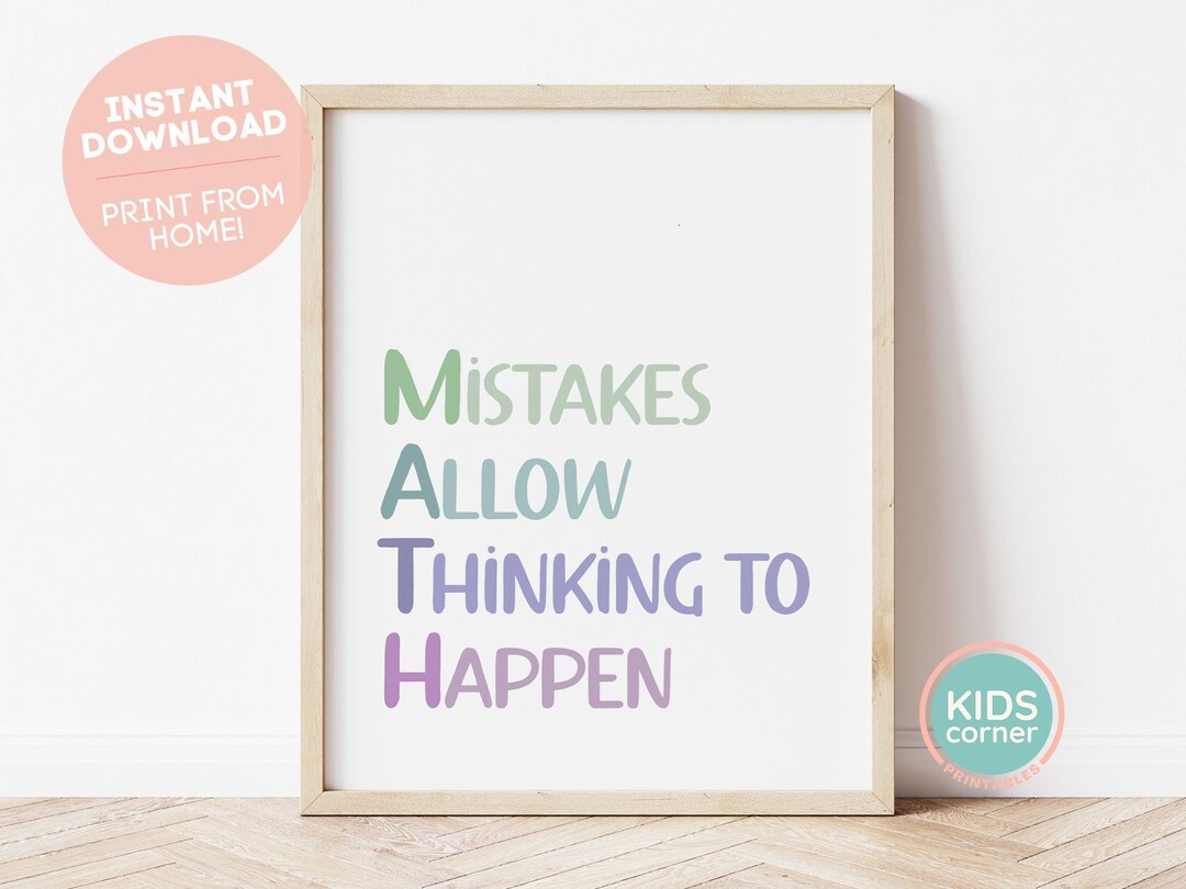 Mistakes Allow Thinking to Happen Print, Green Blue Purple Math ...