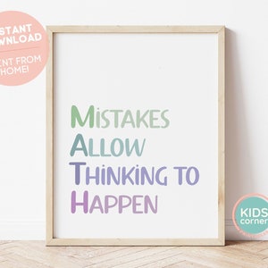 Mistakes Allow Thinking to Happen Print, Green Blue Purple Math ...