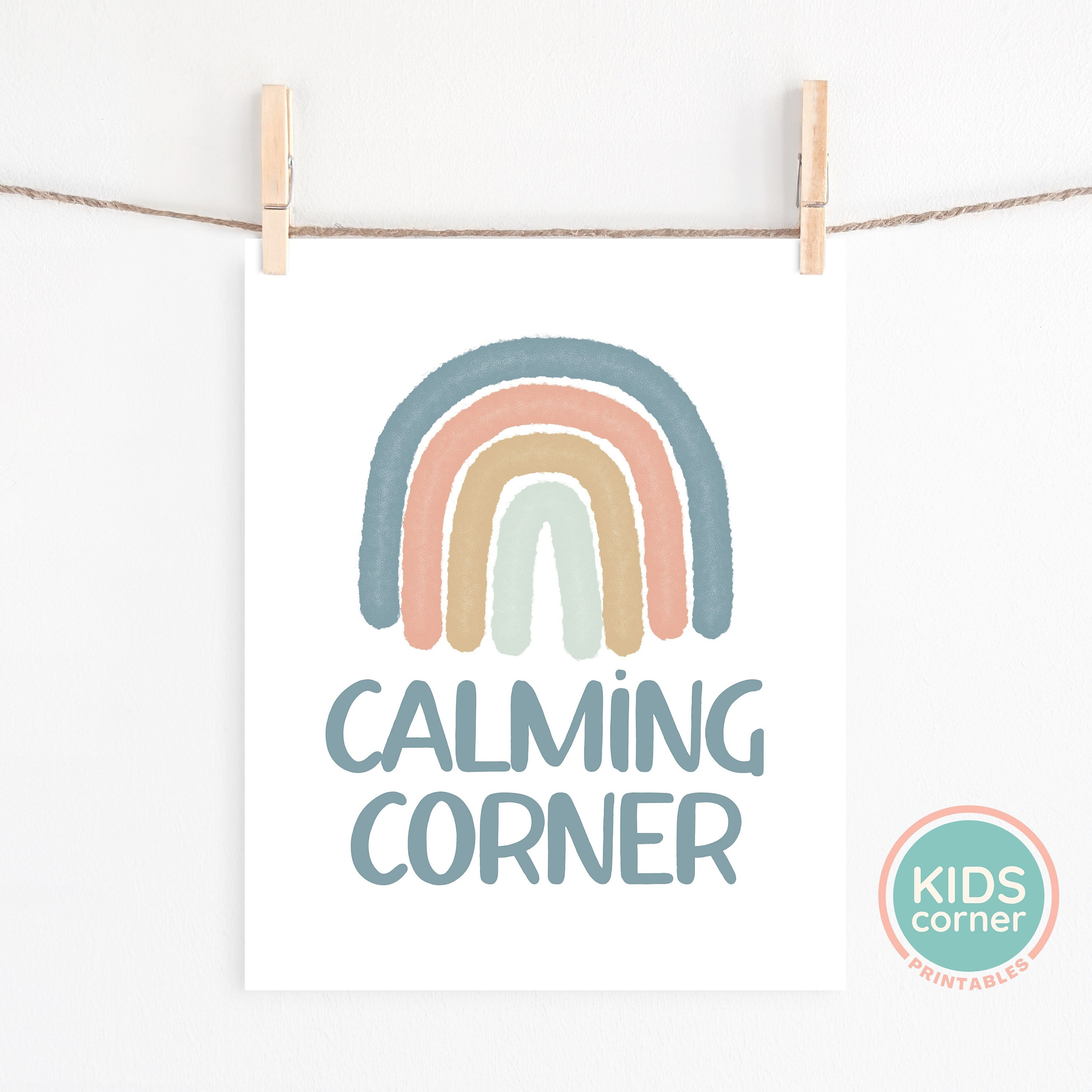 Calming Corner Rainbow Print, Dark Boho Colors Printable Quote ...