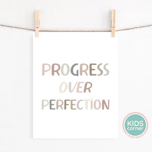 Progress Over Perfection Print, Wall Art, Inspirational Boho Browns ...