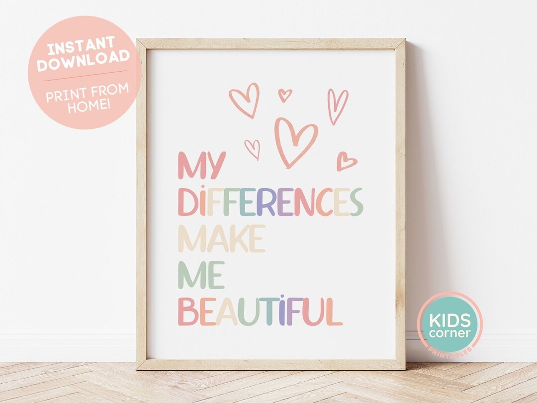 My Differences Make Me Beautiful Print, Multiple Hearts, Heart Instant ...