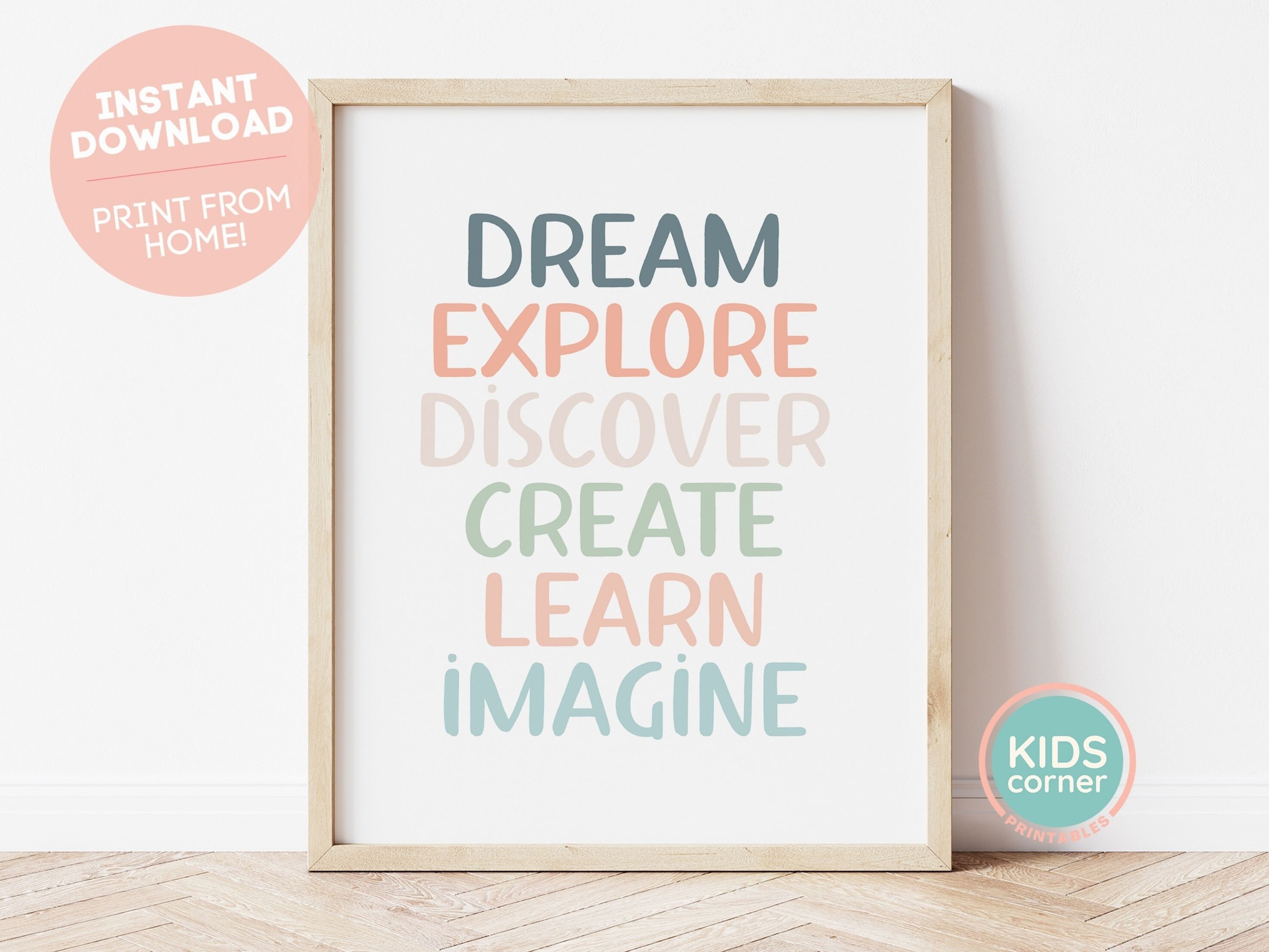 Dream Explore Discover Create Learn Imagine Druck, Boho Kinderzimmer ...