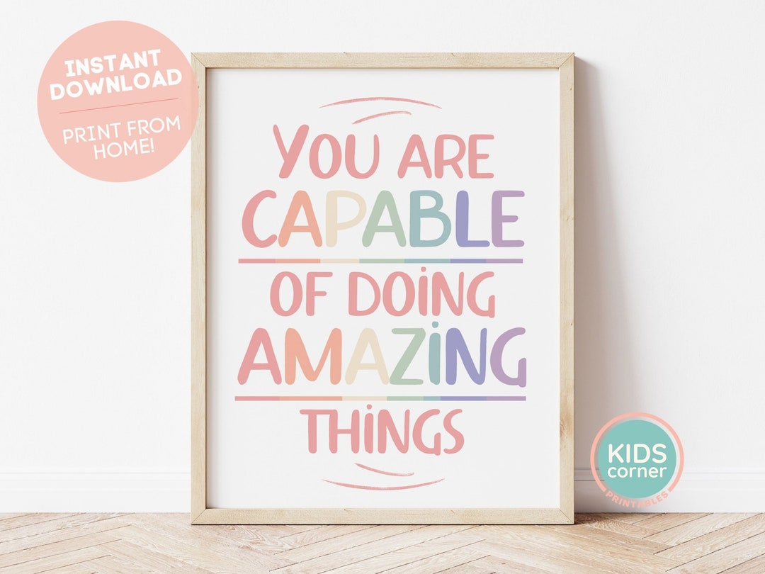 You Are Capable of Doing Amazing Things Print, Rainbow Word Art Decor ...