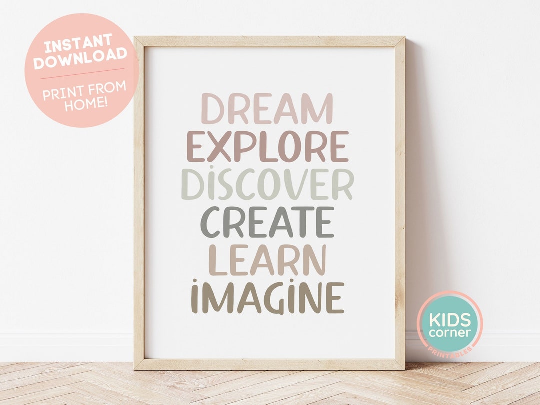 Dream Explore Discover Create Imagine Print, Erdtöne Kinderzimmer, Home ...