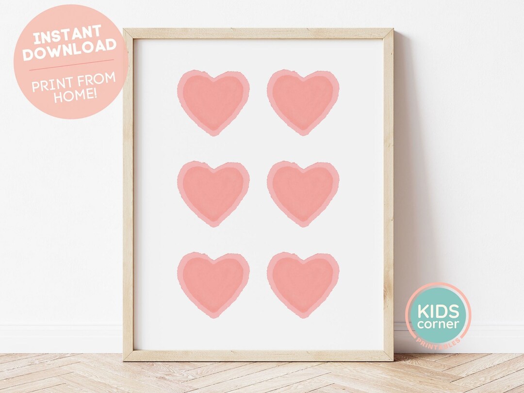 Hearts Printable Wall Art, Nursery Decor Playroom, Valentines Instant ...