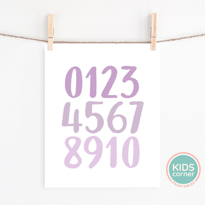 Purple Numbers Printable Wall Art Nursery Decor Playroom | Etsy