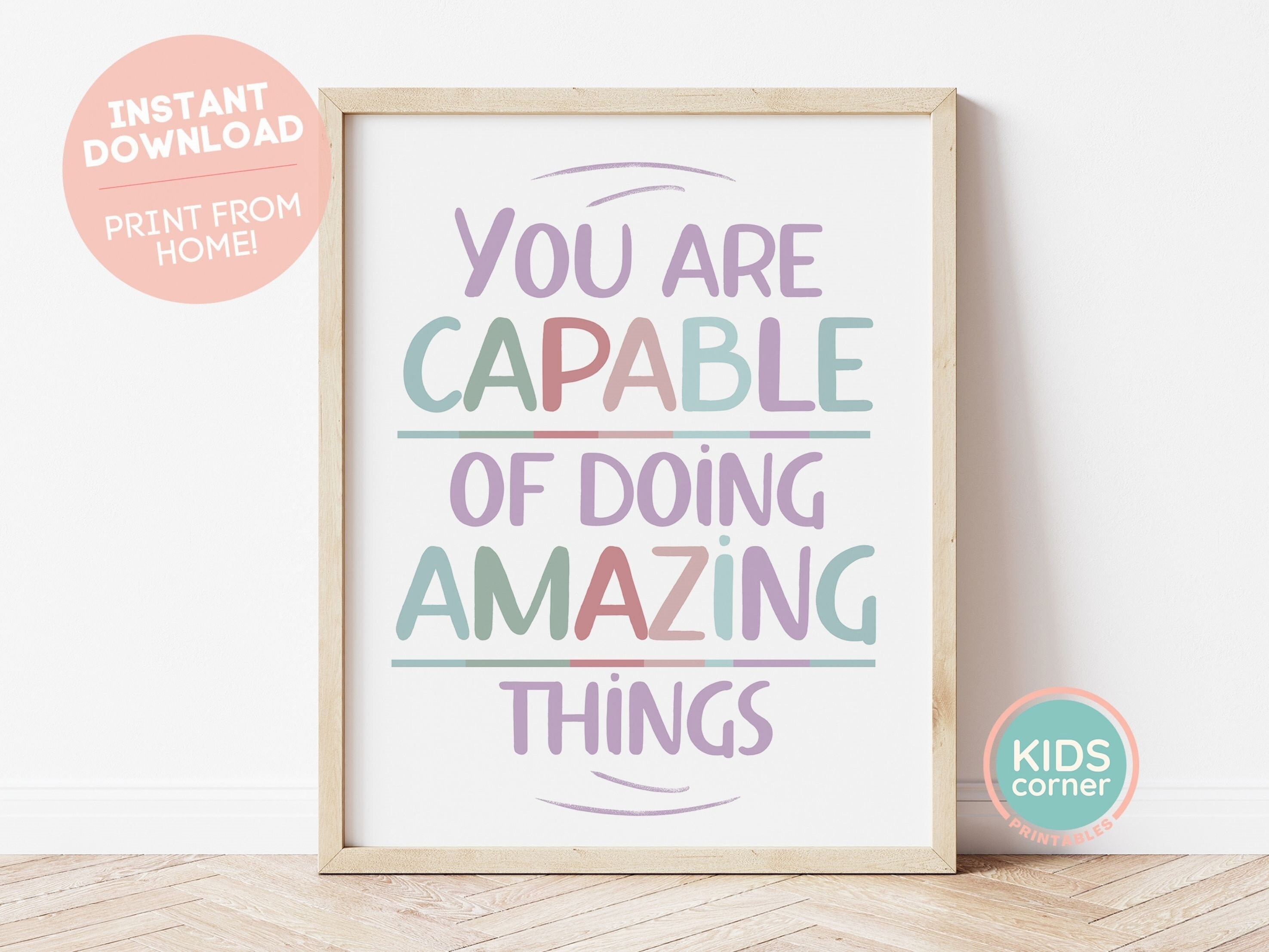 You Are Capable of Doing Amazing Things Print, Rainbow Word Art Decor ...
