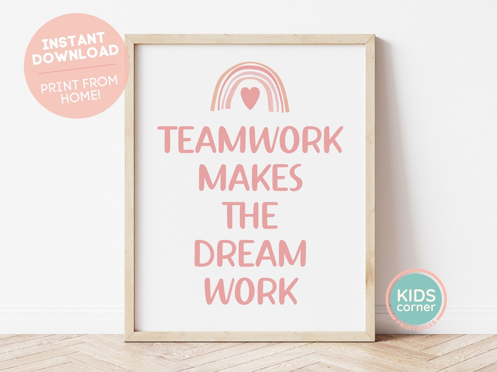 Teamwork Makes the Dream Work Print, Rainbow and Heart Print, Classroom ...