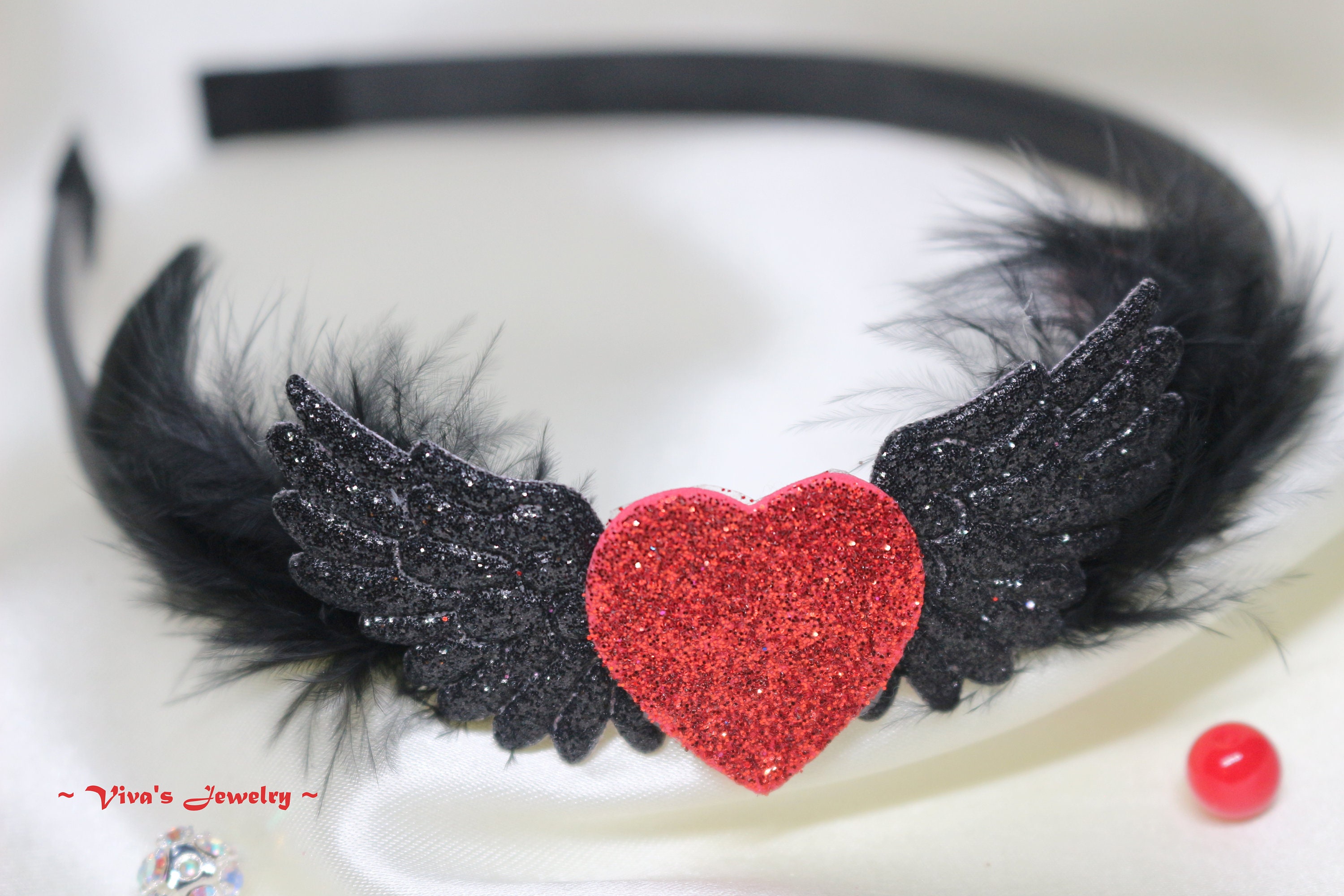Wings Heart Headband , Black, Red Hair Accessory , New Handmade - Etsy