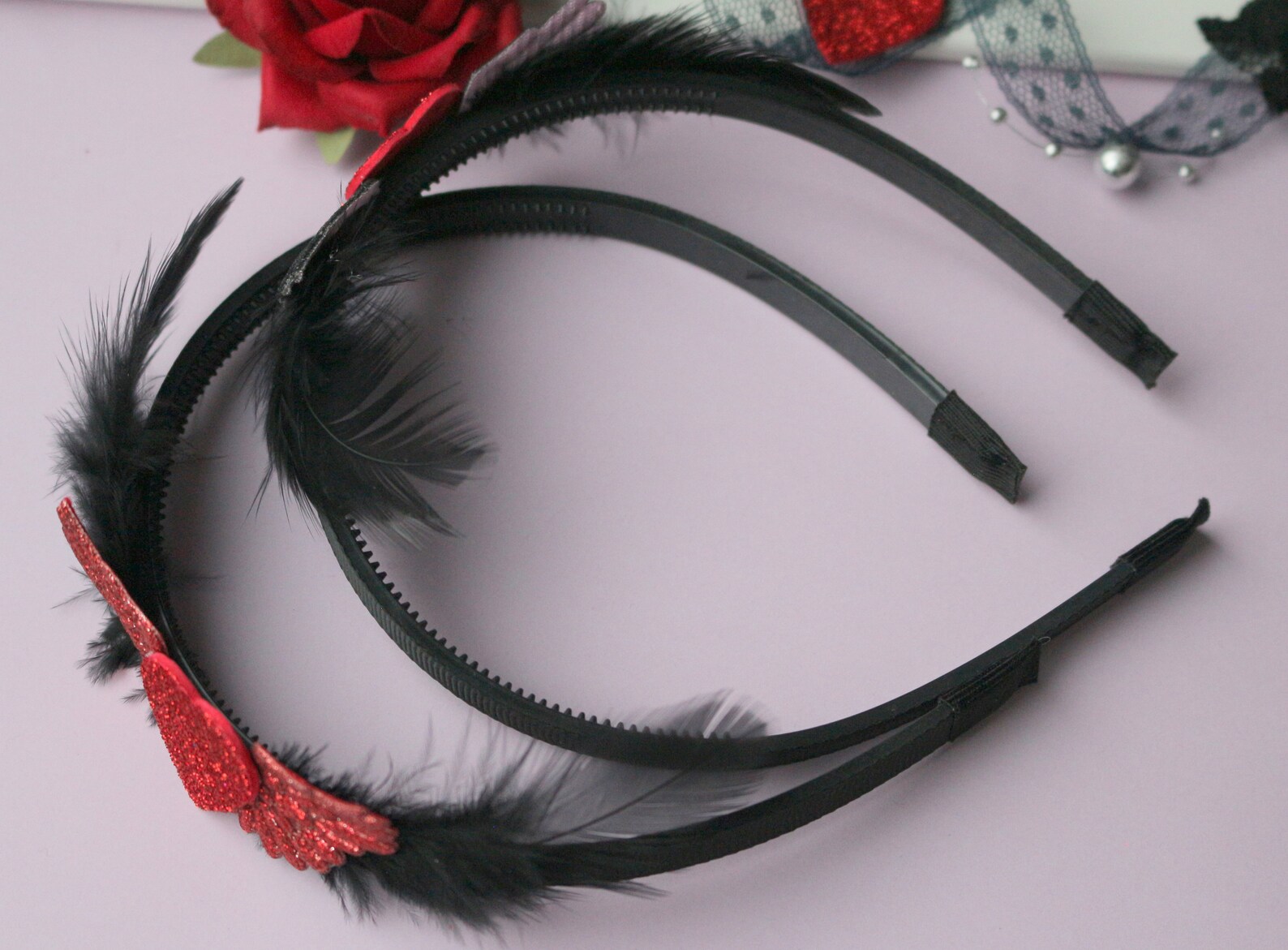 Wings Heart Headband , Black, Red Hair Accessory , New Handmade - Etsy