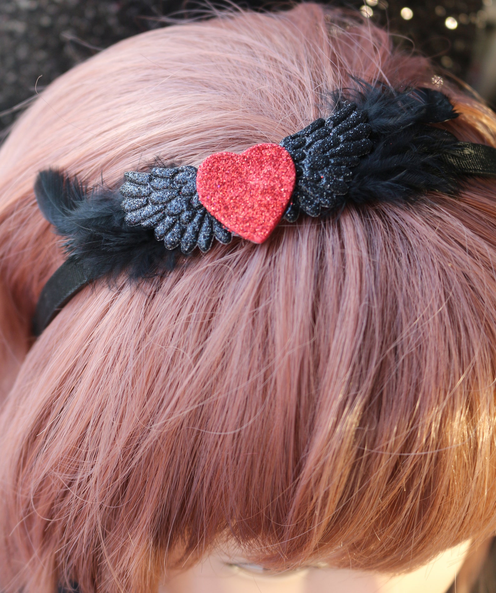 Wings Heart Headband , Black, Red Hair Accessory , New Handmade - Etsy