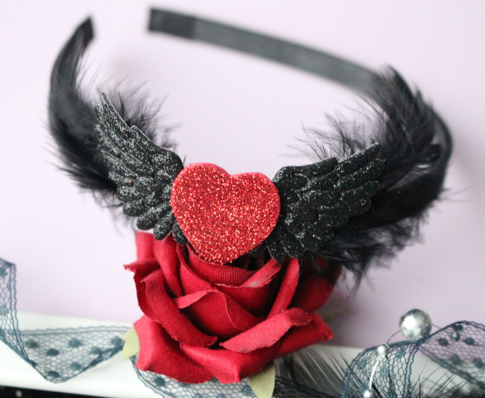 Wings Heart Headband Black red Hair Accessory New | Etsy