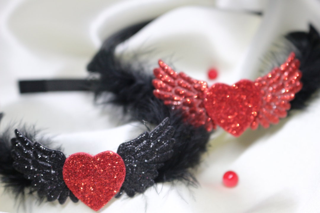 Wings Heart Headband , Black, Red Hair Accessory , New Handmade - Etsy