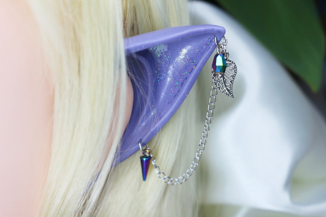 Purple Elf Ears Tip, Two Sizes, Shiny Cute Elven Ears With Chains and ...