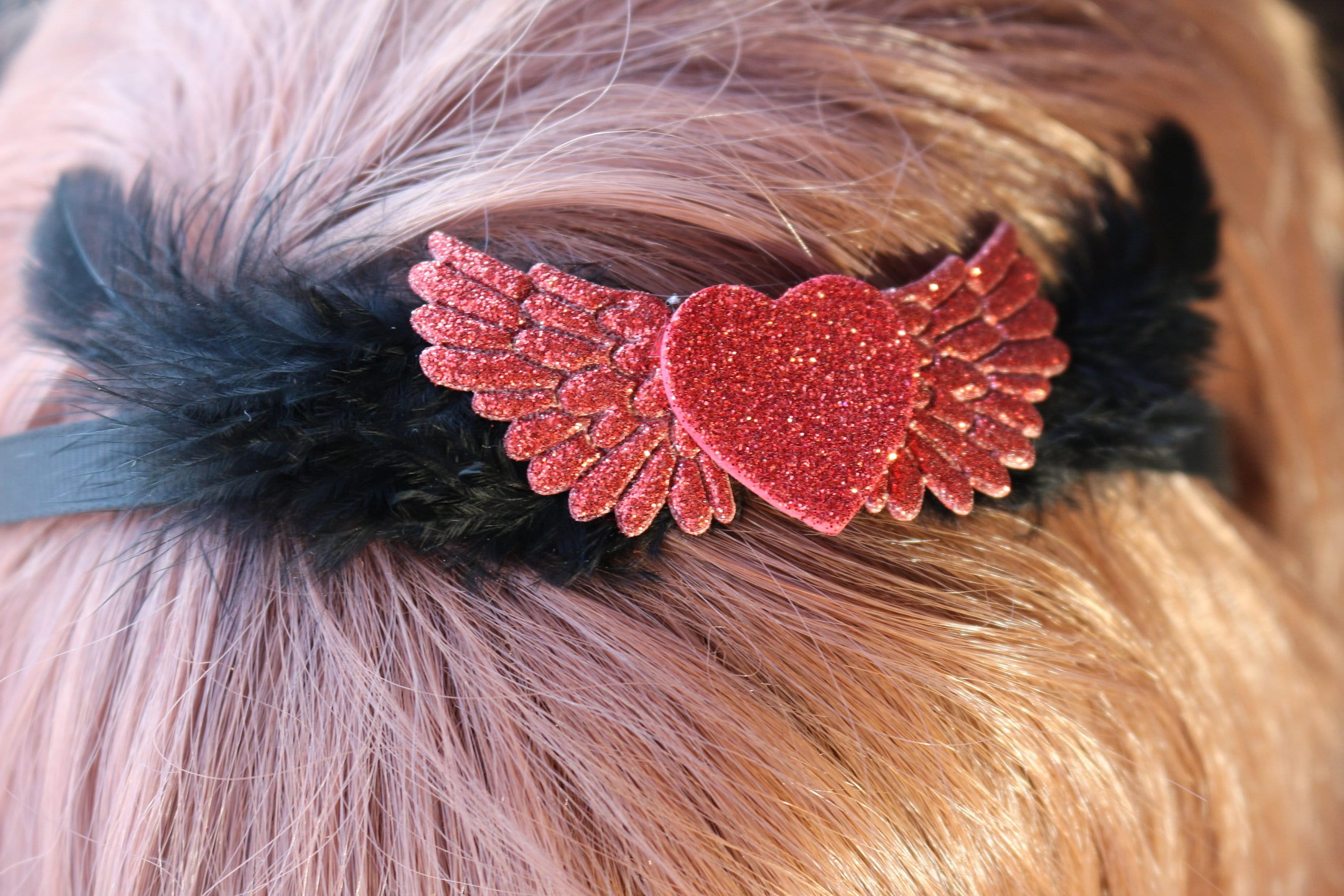 Wings Heart Headband , Black, Red Hair Accessory , New Handmade - Etsy