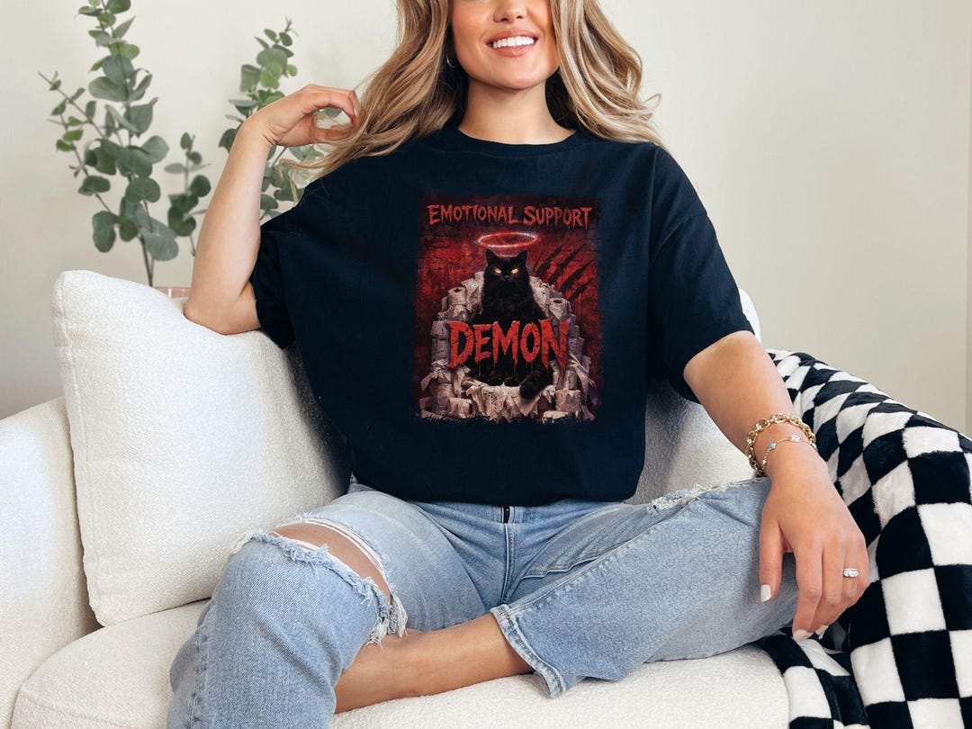 Funny Goth Cat T-shirt, Black Kitty, Emotional Support Demon, Funny ...