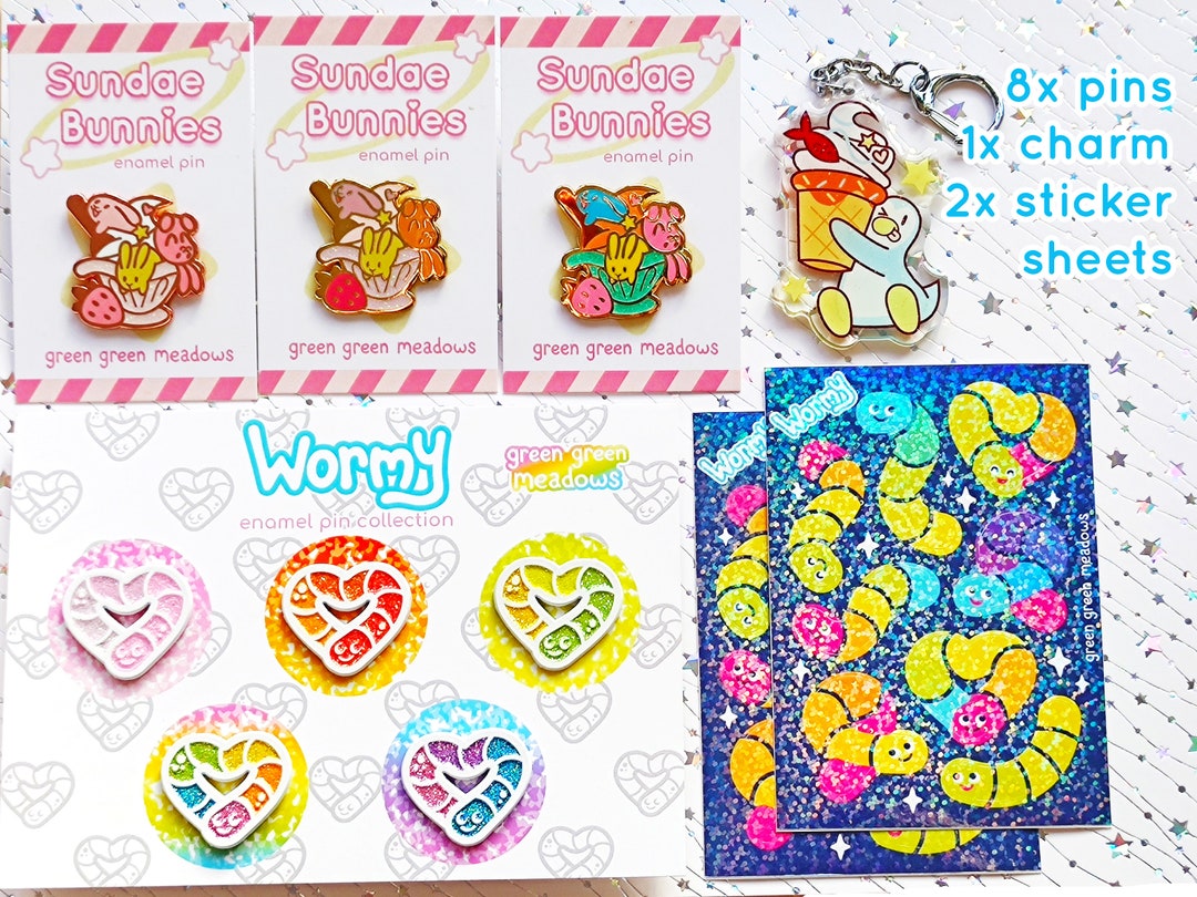 Jumbo Dessert Themed Animals Gift Bundle Cute Pins, Charm, and Sticker ...