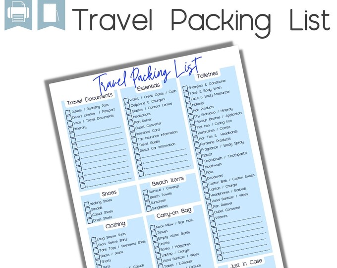 Travel Packing List | Compatible With Goodnotes, Notability Etc ...