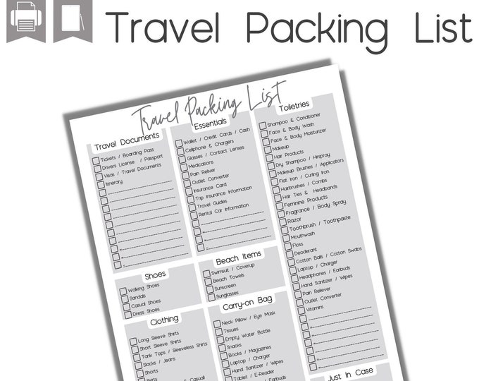 Travel Packing List | Compatible With Goodnotes, Notability Etc ...
