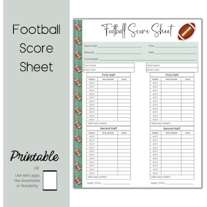 Football Score Card, Football Scoresheet - Etsy