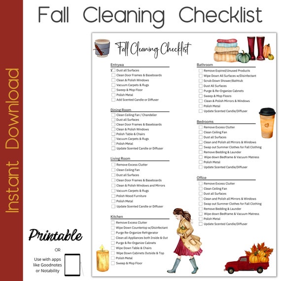 Fall Cleaning Checklist Autumn Cleaning Checklist - Etsy