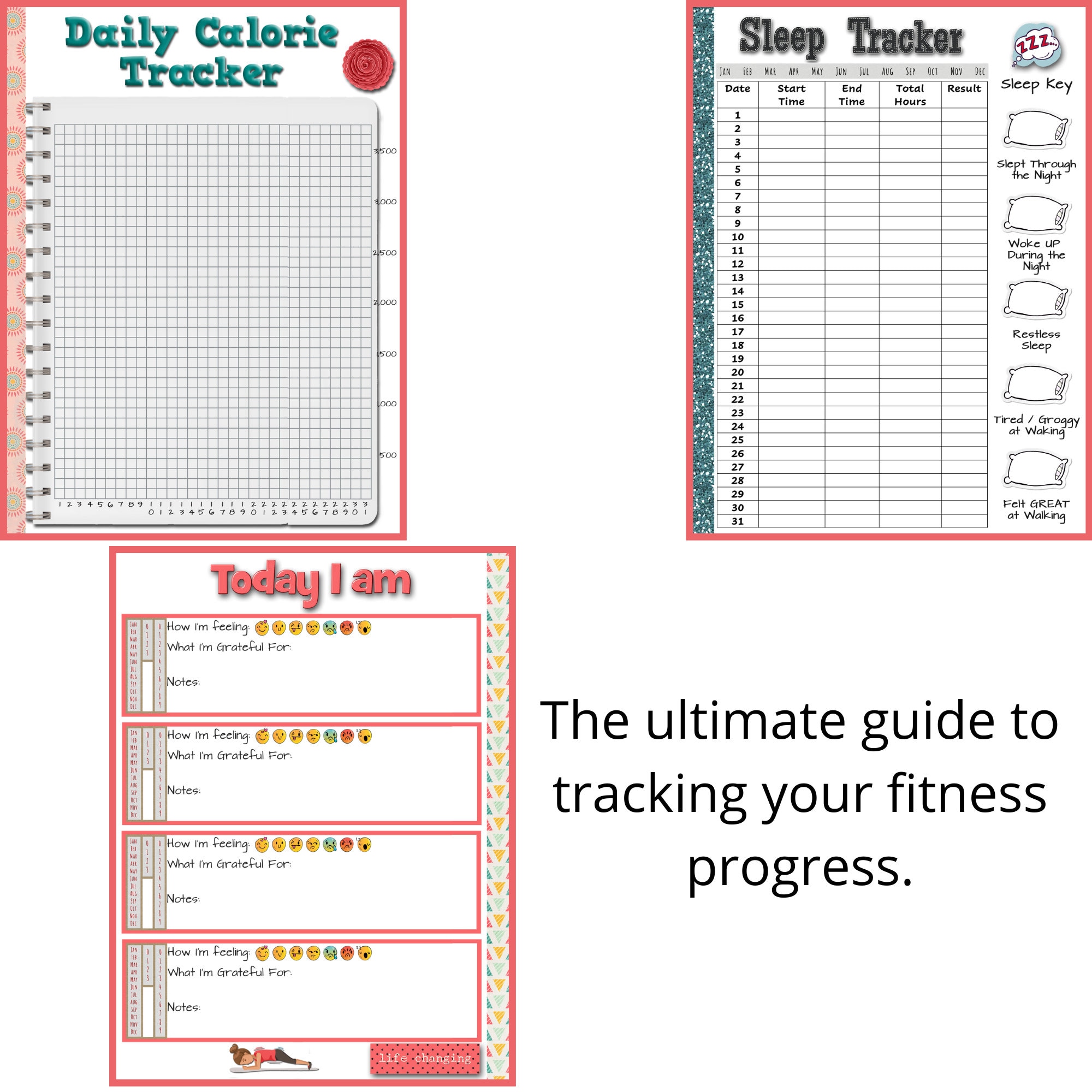 Fitness & Health Planner, Fitness Journal, Workout Log, Food, Calorie ...