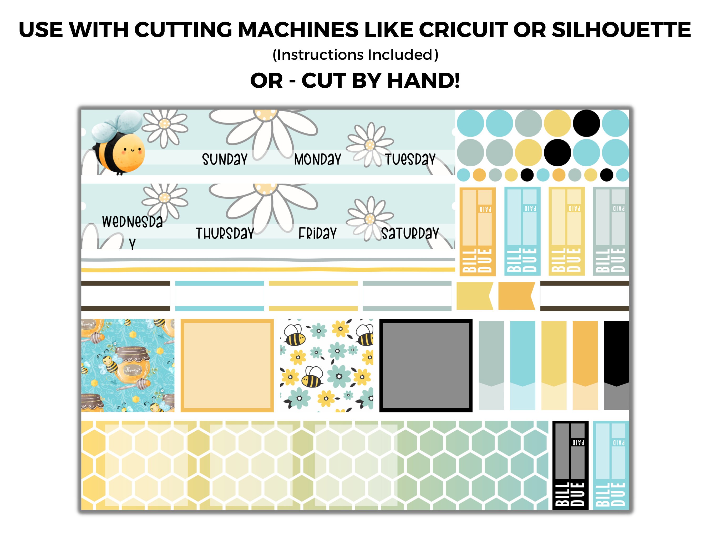 Printable and Digital Honeybee Planner Stickers - Bee-themed Planner ...